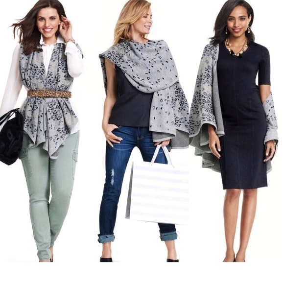 CAbi | Jackets & Coats | Cabi Gigi Grey Leopard Sweater Cape | Poshmark